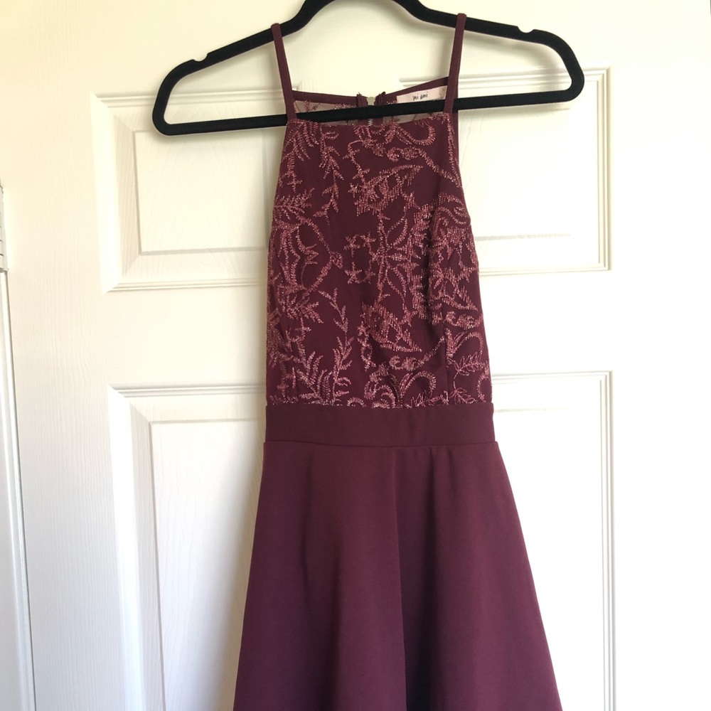 Red Burgundy Layered Semi Formal Midi Dress W/ Keyhol… - Gem
